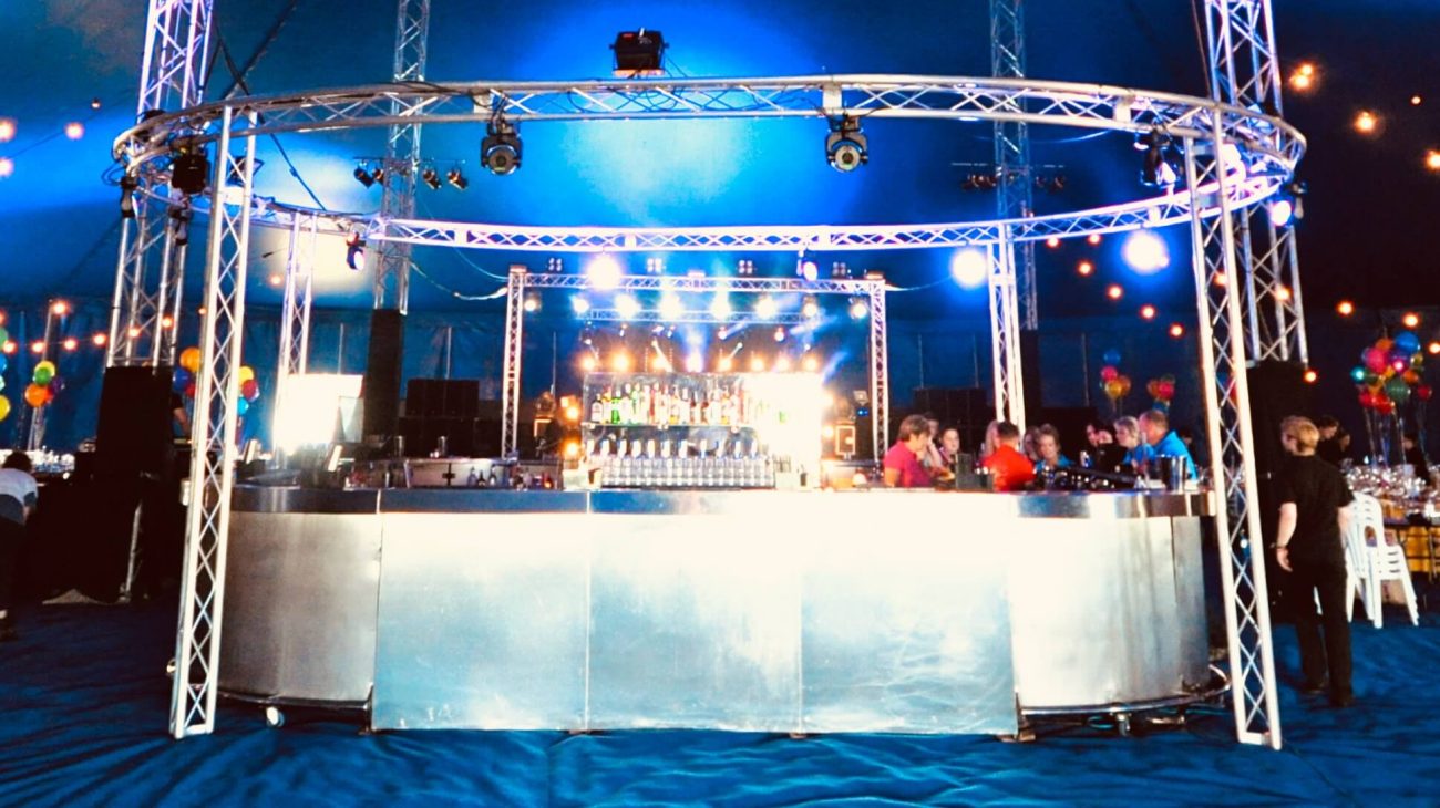 Circular Bar Hire. Brandable Centrepiece Mobile Bar